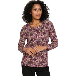 Damen Langarmshirt mit Blumen-Muster bordeaux-mauve-bedruckt, Gr&ouml;&szlig;e 50