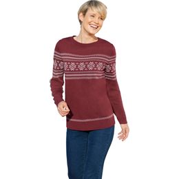 Damen Langarm-Pullover mit Jacquardmuster dunkelrot-ecru, Gr&ouml;&szlig;e 44