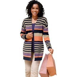 Damen Longstrickjacke in offener Form marine-sesam-gestreift, Gr&ouml;&szlig;e 38
