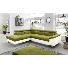 Polstergarnitur COTTA, B:249cm, beige, Sitzm&ouml;bel-Sets, "Komaris L-Form, B: 249 bzw. 100 cm (Set: Ecksofa & Hocker)", mit Kopfteilverstellung,