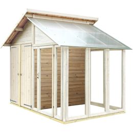 Gartenhaus Plus, beige, Massivholz, Polycarbonat (PC), Gartenh&auml;user, Abstellraum / Gew&auml;chshaus 6,6 m&sup2;, praktisch, unbehandeltes Holz