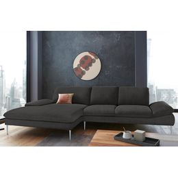 Ecksofa W.Schillig, B:340cm H:87cm T:185cm, grau, Chenille-Flachgewebe R66 (85% Polyester, 15% Nylon);Longlife Xtra-Leder Z59: Glattleder mit