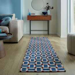 Teppich FLAIR RUGS, B:60cm H:1mm L:230cm, blau, Baumwolle, Kunstfaser, Wohnzimmer, Teppiche, "Lennox Geometric"