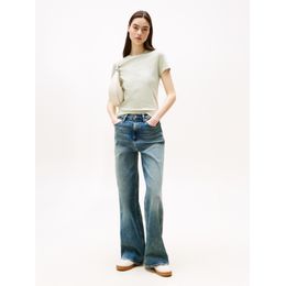 Tommy Jeans Damen Kurzarmshirt "TJW SLIM LINEAR SS TEE EXT", gr&uuml;n, Gr. XXL, unifarben, Jersey, Obermaterial: 100% Baumwolle, Shirts