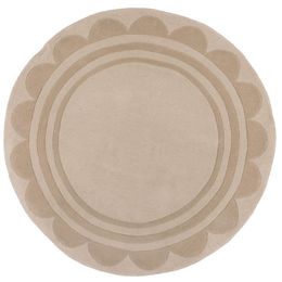 Wollteppich FLAIR RUGS, H:7mm &Oslash;:120cm, beige, Wolle, Wohnzimmer, Teppiche, "Lois rund", Lois Wollteppich mit Jakobsmuschelbord&uuml;re
