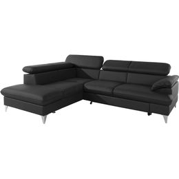 Polstergarnitur COTTA, B:256cm, schwarz, Sitzm&ouml;bel-Sets, "Caluso L-Form", Set bestehend aus: Ecksofa mit Kopfteilverstellung & Hocker