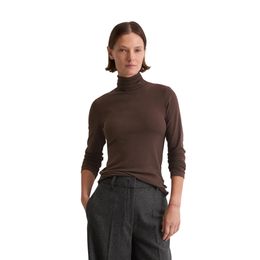 Marc O'Polo MARC O'POLO Damen Langarmshirt "aus soft geripptem Jersey"shaded braun, Basic, Gr. M, unifarben, Obermaterial: 46% Modal, 46% Baumwolle, 8% Elasthan,