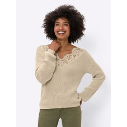 Heine Damen Strickpullover "Pullover", beige, Gr. 40, unifarben, 100% Baumwolle, Spitze:15% Baumwolle, 15% Viskose, 70% Polyamid, Pullover