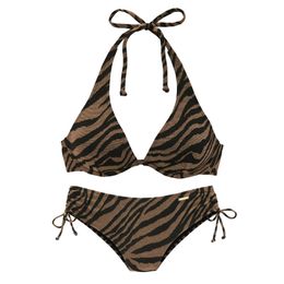 Bruno Banani Damen B&uuml;gel-Bikini, schwarz, Gr. 38, Animalprint, Recycling-Polyamid, Bikini-Sets, in zweifarbiger Animal-Optik