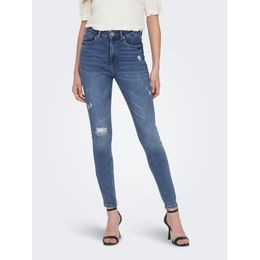 Only Damen High-waist-Jeans "ONLMILA", blau, Gr. 27, Abriebeffekte, Denim/Jeans, Obermaterial: 94% Baumwolle, 4% Polyester, 2% Elasthan, Jeans
