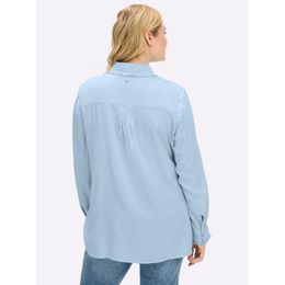 sheego Damen R&uuml;schenbluse, blau, Gr. 48, unifarben, 100% Viskose, Blusen