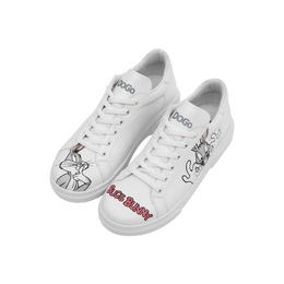 DOGO Damen Sneaker "Ace Low-Top Sneaker What's Up Doc? Bugs Bunny Damen Sneaker", Gr. 39, wei&szlig;, Lederimitat, Schuhe, Handgefertigt
