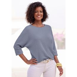 Vivance Damen 3/4-Arm-Shirt "aus b&uuml;gelfreier Cr&ecirc;pe-Qualit&auml;t", blau, Gr. 32, unifarben, Cr&ecirc;pe, Obermaterial: 98% Polyester, 2% Elasthan, Shirts