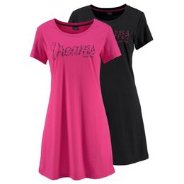 Vivance Dreams Damen Sleepshirt, Gr. 32, pink, Single Jersey, Obermaterial: 100% Baumwolle, unifarben mit Farbeinsatz, Basic, Kleider, mit Print in