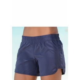 Lascana Damen Badeshorts, blau, Gr. 48, unifarben, Microfaser, Polyester, Badehosen, elastisches B&uuml;ndchen, mit Ges&auml;&szlig;tasche, softe Microfaser-Qualit&auml;t