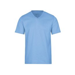 TRIGEMA Damen T-Shirt "TRIGEMA V-Shirt DELUXE Baumwolle", blau, Basic, Gr. L, Single Jersey, 100% Baumwolle, Shirts