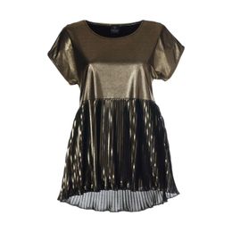 Madeleine Mode MADELEINE Damen Kurzarmshirt "Shirt Metallic-Shirt mit Plissee, Rundhals", schwarz, Modern, Gr. 42, Obermaterial: 100% Polyester PES., Shirts