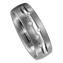 Jobo Damen Partnerring "Ring Titanring", 52, SI = kleine Einschl&uuml;sse, Diamanten Titantitanfarben, Diamanten, Titan, Fingerringe, Titan matt mit 5