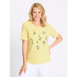 Kurzarmshirt Classic Basics "Kurzarm-Shirt", Damen, Gr. 40, zitrone, 100% Baumwolle, gebl&uuml;mt, gemustert, Rundhals, Shirts