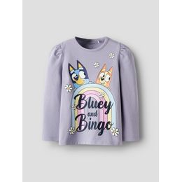 name it M&auml;dchen Langarmshirt "NMFJESSIE BLUEY LS TOP BOX NOOS SKY", lila, Gr. 98, Jersey, Obermaterial: 95% Baumwolle, 5% Elasthan, Shirts