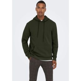 Only & Sons ONLY & SONS Herren Kapuzensweatshirt "ONSCERES HOODIE SWEAT NOOS", gr&uuml;n, Gr. S, unifarben, angeraute Sweatware, Obermaterial: 65% Baumwolle, 35%