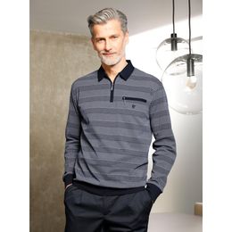 Hajo Herren Poloshirt "Langarm-Poloshirt", blau, Gr. 48, gemustert, mehrfarbig, 62% Baumwolle, 38% Polyester, Shirts