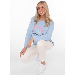 Zwillingsherz Damen Sweatshirt ""Meeresgl&uuml;ck"", blau, Gr. SM, unifarben mit Farbeinsatz, Sweatware, Obermaterial: 50% Baumwolle, 50% Polyester,
