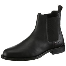 Tommy Hilfiger Herren Chelseaboots "CORPORATE HILFIGER LTH CHESLEA", Gr. 44schwarz, Elastischer Einsatz, Leder, Schuhe, Stiefelette, Businessschhuh