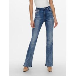 Only Damen Bootcut-Jeans "ONLMILA HW FLARED DNM BJ13994 NOOS", blau, Gr. 28, Abriebeffekte, Denim/Jeans, Obermaterial: 94% Baumwolle, 4% Polyester,