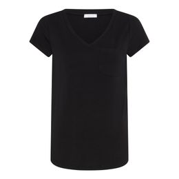 Tamaris Damen T-Shirt, schwarz, Basic, Gr. 42, Jersey, Obermaterial: 95% Viskose, 5% Elasthan, Shirts, l&auml;ssige Passform, mit V-Ausschnitt, unifarben,