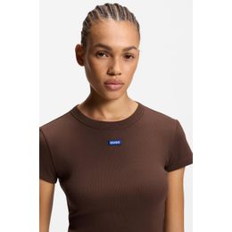 Hugo Damen T-Shirt "Baby Tee"medium braun 210, Gr. XL, unifarben, Single Jersey, Obermaterial: 96% Baumwolle, 4% Elasthan, Shirts, in verk&uuml;rzter L&auml;nge