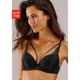 s.Oliver Damen Push-up-BH "Alice", Gr. 75, schwarz, Microtouch, Obermaterial: 60% Polyamid, 35% Polyester, 5% Elasthan, BHs, mit Spitze und