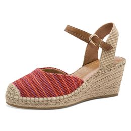 Tamaris Damen Keilsandalette, Gr. 38, rot, Leder, Textil, Schuhe, Plateau, Sommerschuh mit geschlossenem Zehenbereich