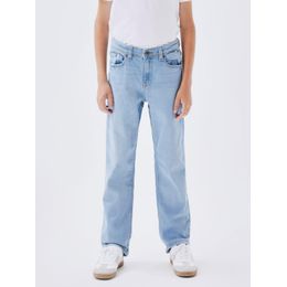 name it Jungen Straight-Jeans "NKMRYAN STRAIGHT JEANS 2520-EL NOOS", blau, Gr. 164, unifarben, Denim/Jeans, Obermaterial: 98% Baumwolle, 2% Elasthan,