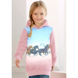 Kidsworld M&auml;dchen Longsweatshirt "f&uuml;r kleine M&auml;dchen", bunt, Gr. 140, bedruckt, angeraute Sweatware, Obermaterial: 100% Baumwolle. Vorderteil: 65%