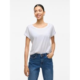 Rundhalsshirt Vila "VIDREAMERS NEW PURE T-SHIRT/SU-NOOS", Damen, Gr. M, optical snow, Jersey, Obermaterial: 50% Baumwolle, 50% Polyester, unifarben, regular fit normal, Rundhals, Shirts Rundhalsshirt, Basic Damen-T-Shirt mit Rundhalsausschnitt und umgeschlagenen &Auml;rmeln