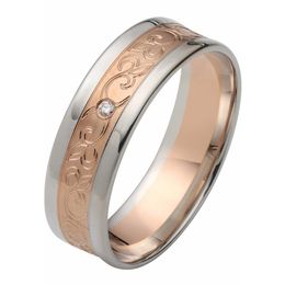 Firetti Damen Trauring "Schmuck Geschenk Gold 375 Hochzeit Ehering "LIEBE" Ranke", 23, SI = kleine Einschl&uuml;sse mit Brillant, Ros&eacute;gold 375 Wei&szlig;gold