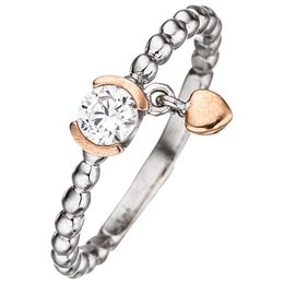 Jobo Damen Fingerring, 56, Silber 925 (Sterlingsilber), silber, Silber 925 (Sterlingsilber), Fingerringe, Herz 925 Silber bicolor mit Zirkonia