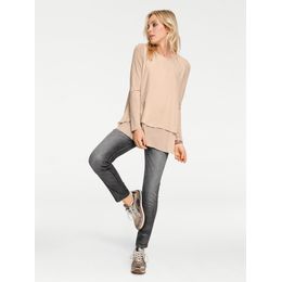 Damen Rundhalsshirt "Rundhals-Shirt", beige, Gr. 34, Linea Tesini BY HEINE, unifarben, 100% Polyester, Innenseite:5% Elasthan, 95% Viskose, Shirts