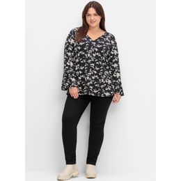 Damen Langarmshirt "Langarmshirt", schwarz, Gr. 56, sheego by Joe Browns, gebl&uuml;mt, gemustert, 95% Viskose, 5% Elasthan, Shirts