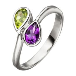 Jobo Damen Silberring, 52, Silber 925 (Sterlingsilber), silber, Silber 925 (Sterlingsilber), Fingerringe, 925 Silber mit Amethyst und Peridot