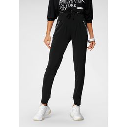 Laura Scott Damen Jogger Pants, schwarz, Gr. 36, gepflegt, Jersey, Obermaterial: 95% Polyester, 5% Elasthan, Hosen, mit Rei&szlig;verschlusstaschen