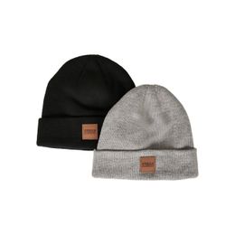 Urban Classics Kinder Beanie "Urban Classics Damen Logopatch Beanie Kids 2-Pack"schwarz grau, Gr. 134, Kunstfaser, M&uuml;tzen