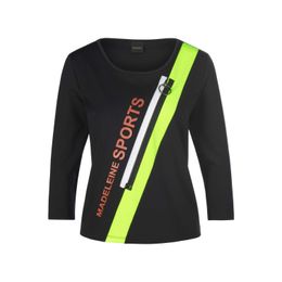 Madeleine Mode MADELEINE Damen Kurzarmshirt "Shirt Shirt mit Kontrasteinsatz und Zierzipper", schwarz, Modern, Gr. 36, Obermaterial: 92% Polyester PES. 8% Elasthan