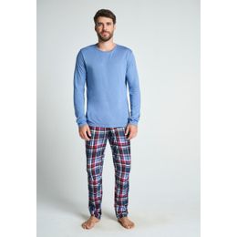 Jockey Herren Pyjama "Night & Day", Gr. XL, blau, Single Jersey, Obermaterial: 50% Baumwolle, 50% Modal, kariert, unifarben, Homewear-Sets,
