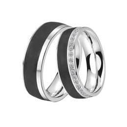 DOOSTI Damen Trauring "Schmuck Geschenk Edelstahl Trauring Ehering Partnerring LIEBE", 54,mit Zirkonia, Carbon Edelstahl, 6,5mm, schwarz, Carbon,