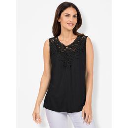 Inspirationen Damen Shirttop, schwarz, Gr. 38, unifarben, 95% Viskose, 5% Elasthan, Spitze:100% Polyester, Tops