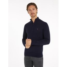 Tommy Hilfiger Herren Troyer "PIMA ORG CTN CASHMERE ZIP MOCK", blau, Gr. XXL, Obermaterial: 95% Baumwolle, 5% Kaschmir, Pullover