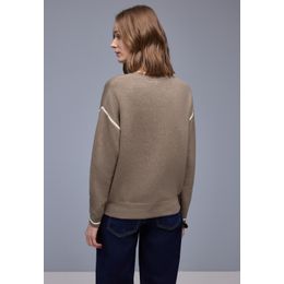 Street One Damen Strickpullover, braun, Gr. 40, unifarben mit Farbeinsatz, Strick, Obermaterial: 60% Viskose, 20% Baumwolle, 20% Nylon, Pullover, mit