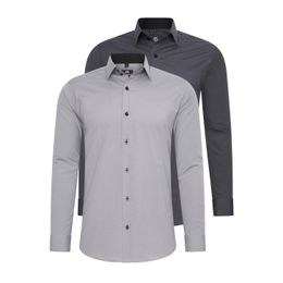 Rusty Neal Herren Langarmhemd, grau, Gr. 5XL, unifarben, 60% Baumwolle, 37% Polyester, 3% Elasthan, Hemden, im Slim-Fit geschnitten